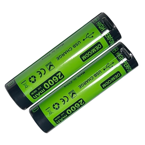 18650 USB-C Rechargeable Li-ion Battery 3.7V 2600mAh for Flashlights
